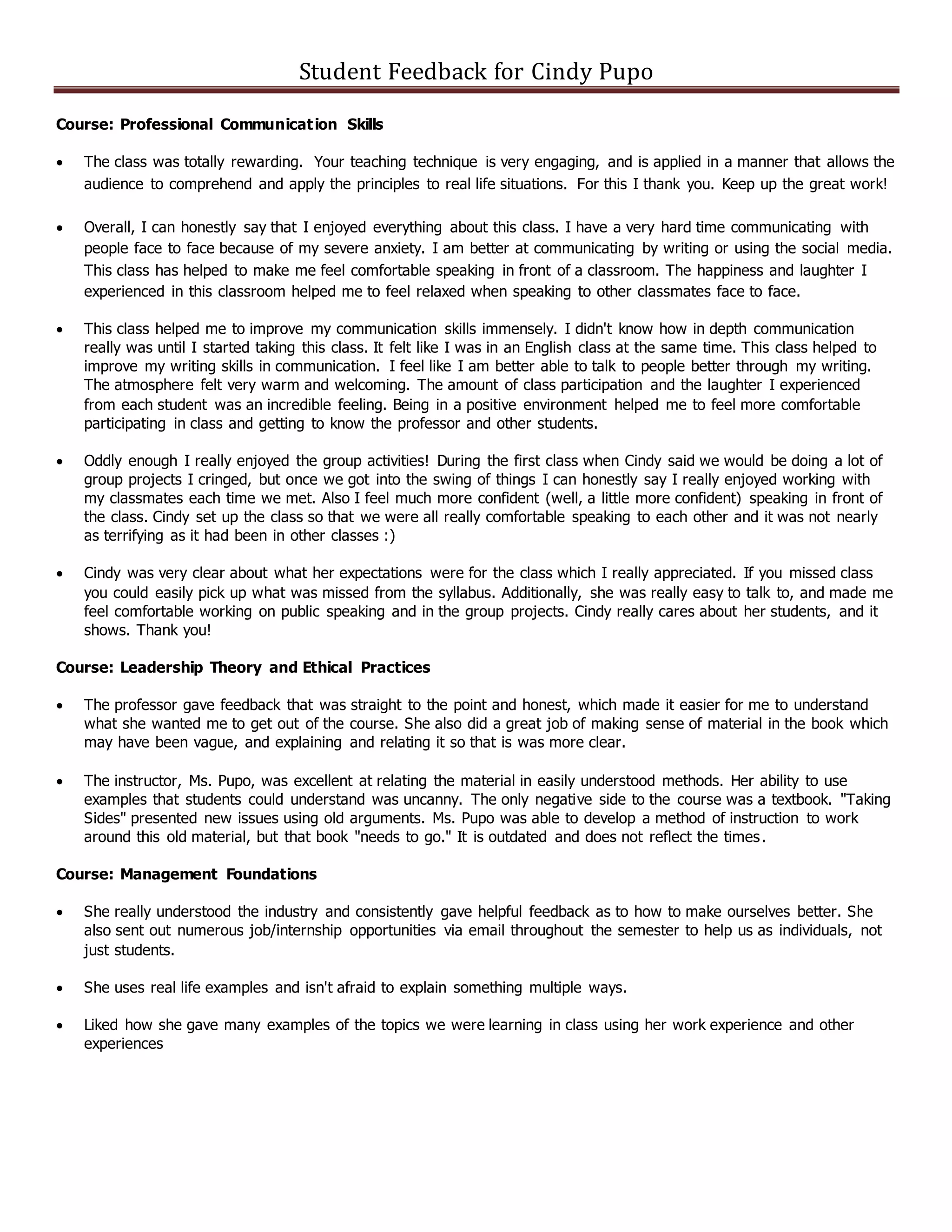 Student Feedback | DOCX