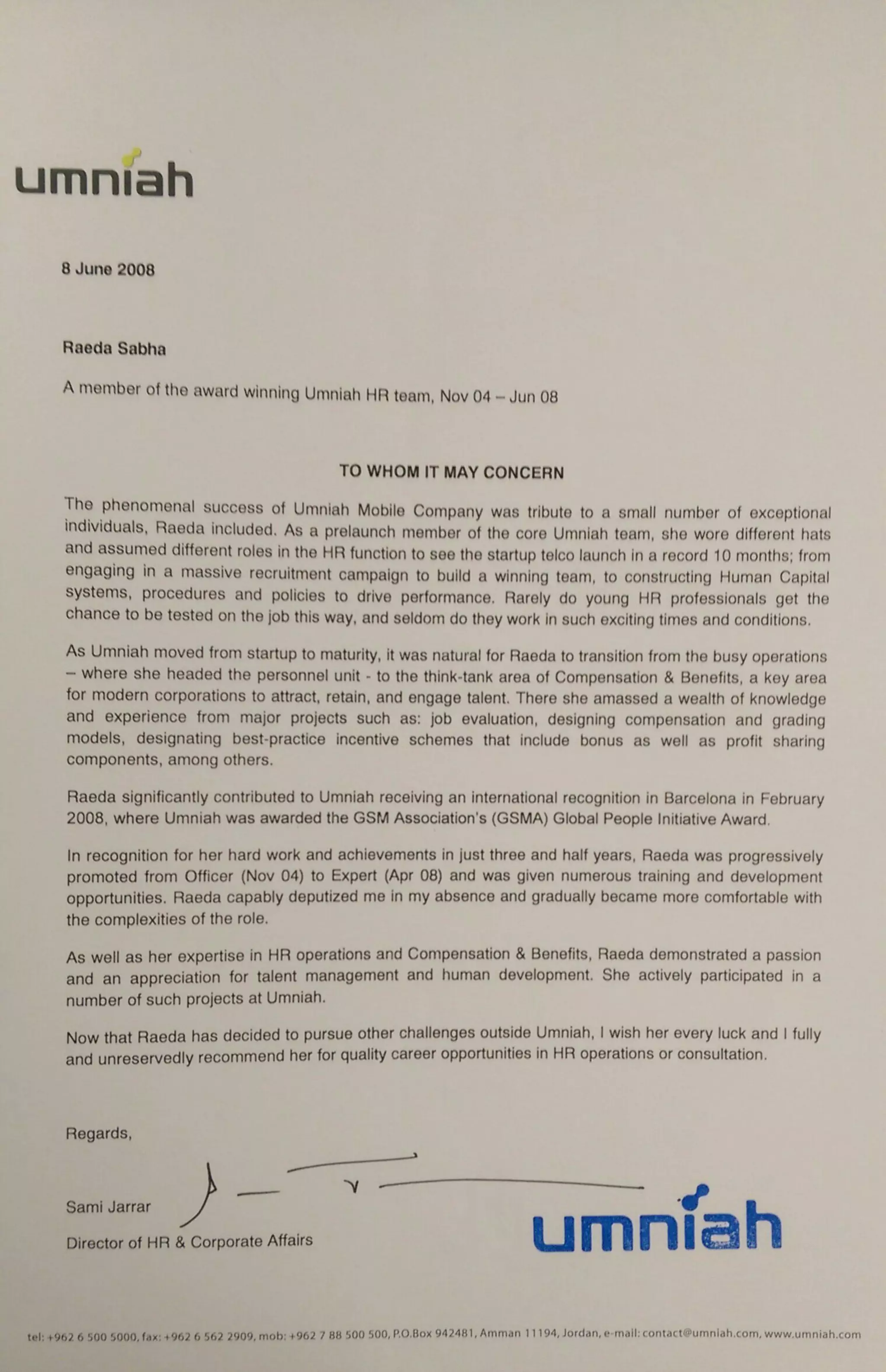 Umniah recommendation letter 1 | PDF