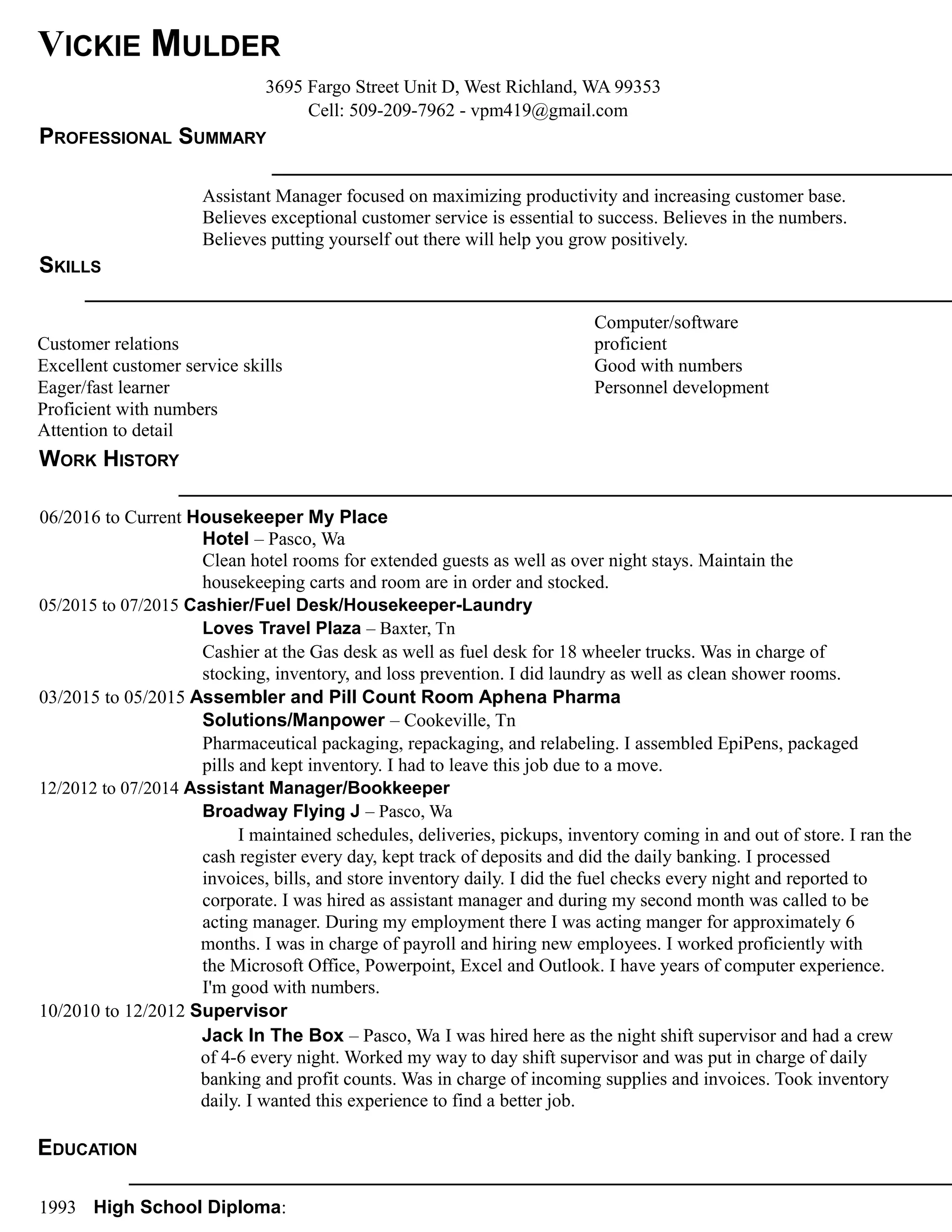 Vickie Mulder Resume 1 | RTF