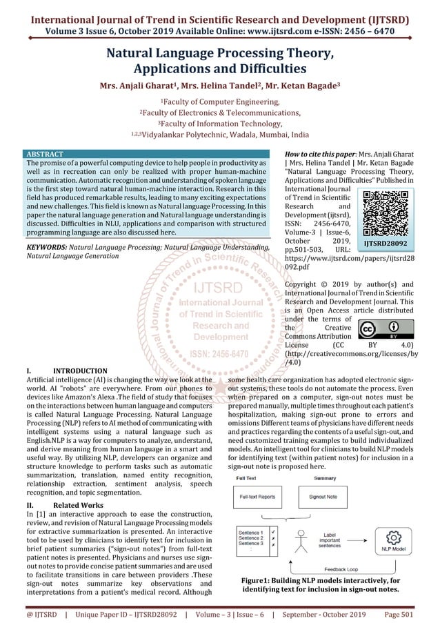 Natural Language Processing Theory, Applications and Difficulties | PDF
