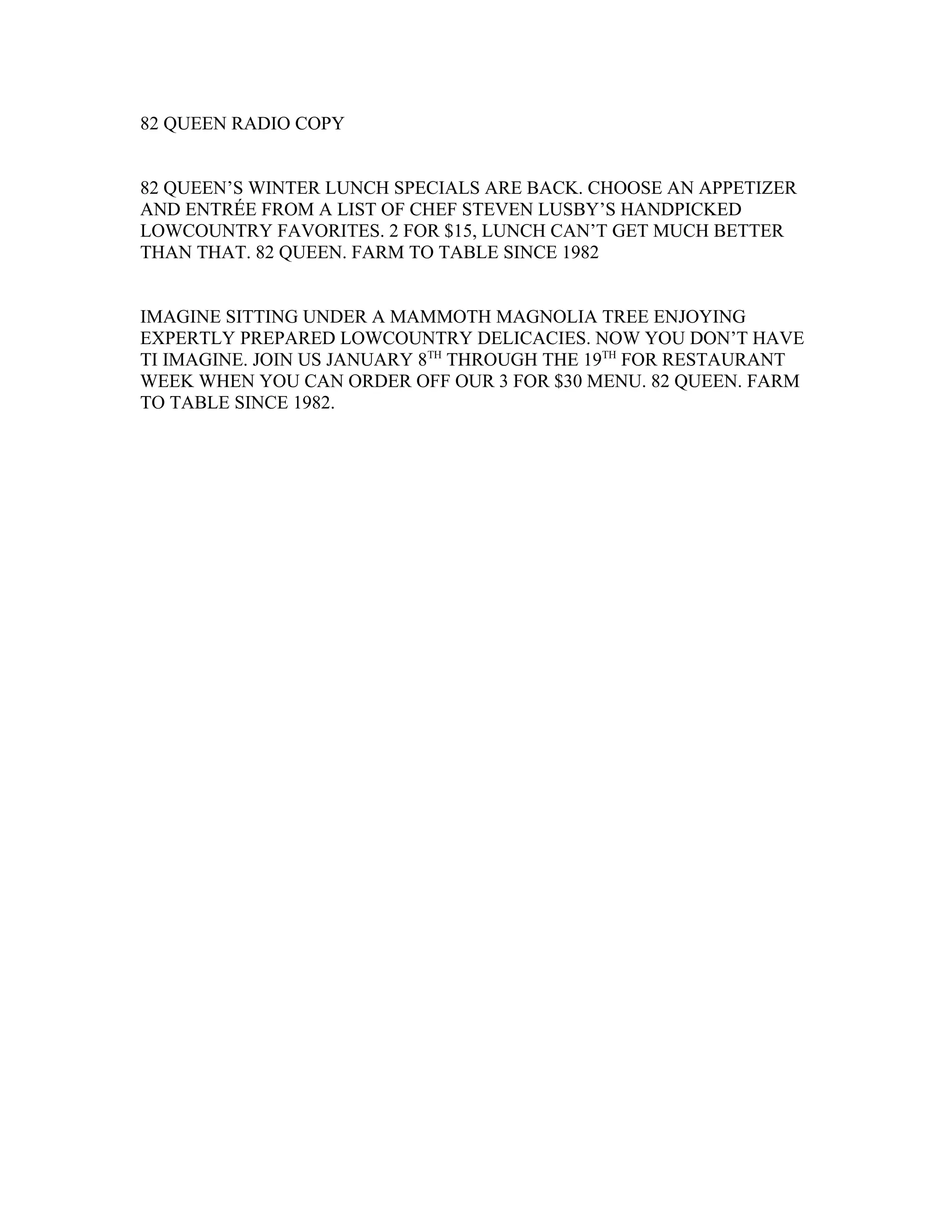 82 queen radio copy 2 for | DOC | Dining Out | Food & Drink