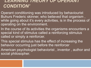 Learning Theories of Operant Conditioning | PPTX