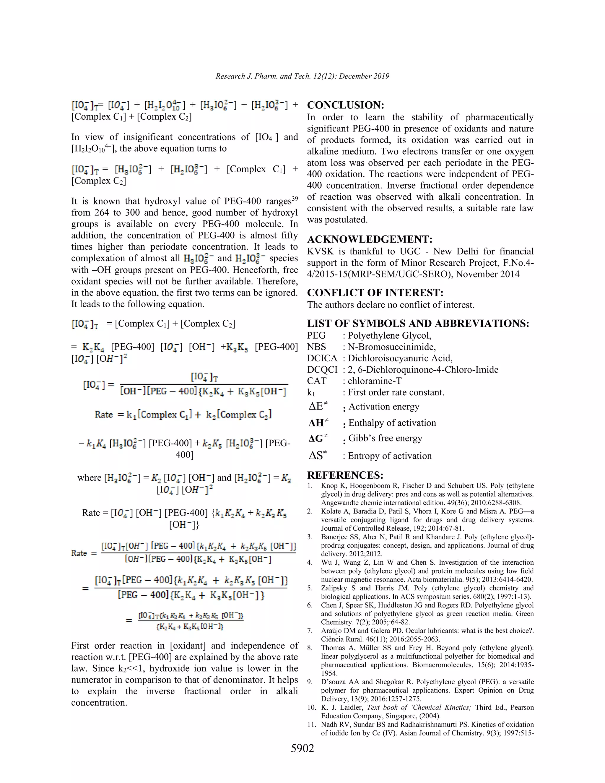A Kinetic Study on the Oxidation of Pharmaceutically Significant PEG–400 by Periodate | PDF