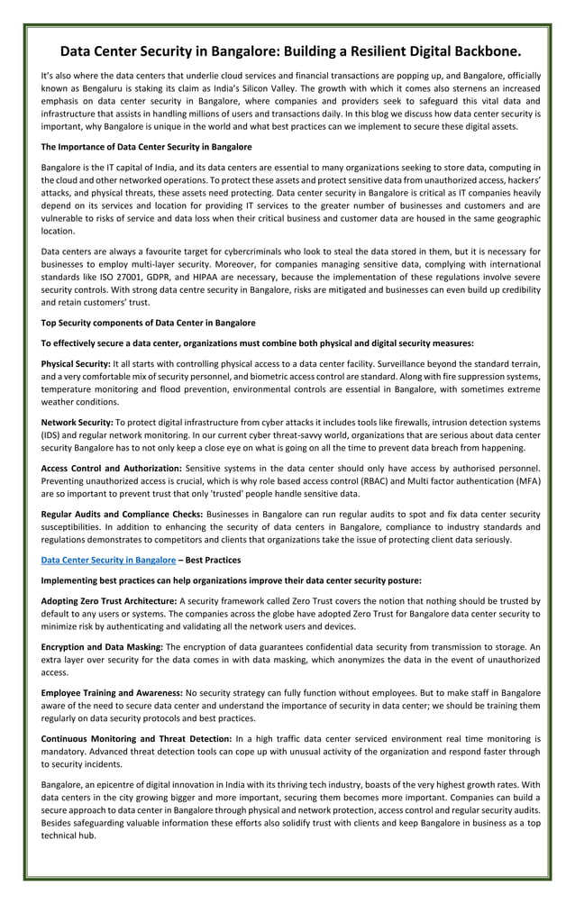 Data Center Security in Bangalore: Building a Resilient Digital ...