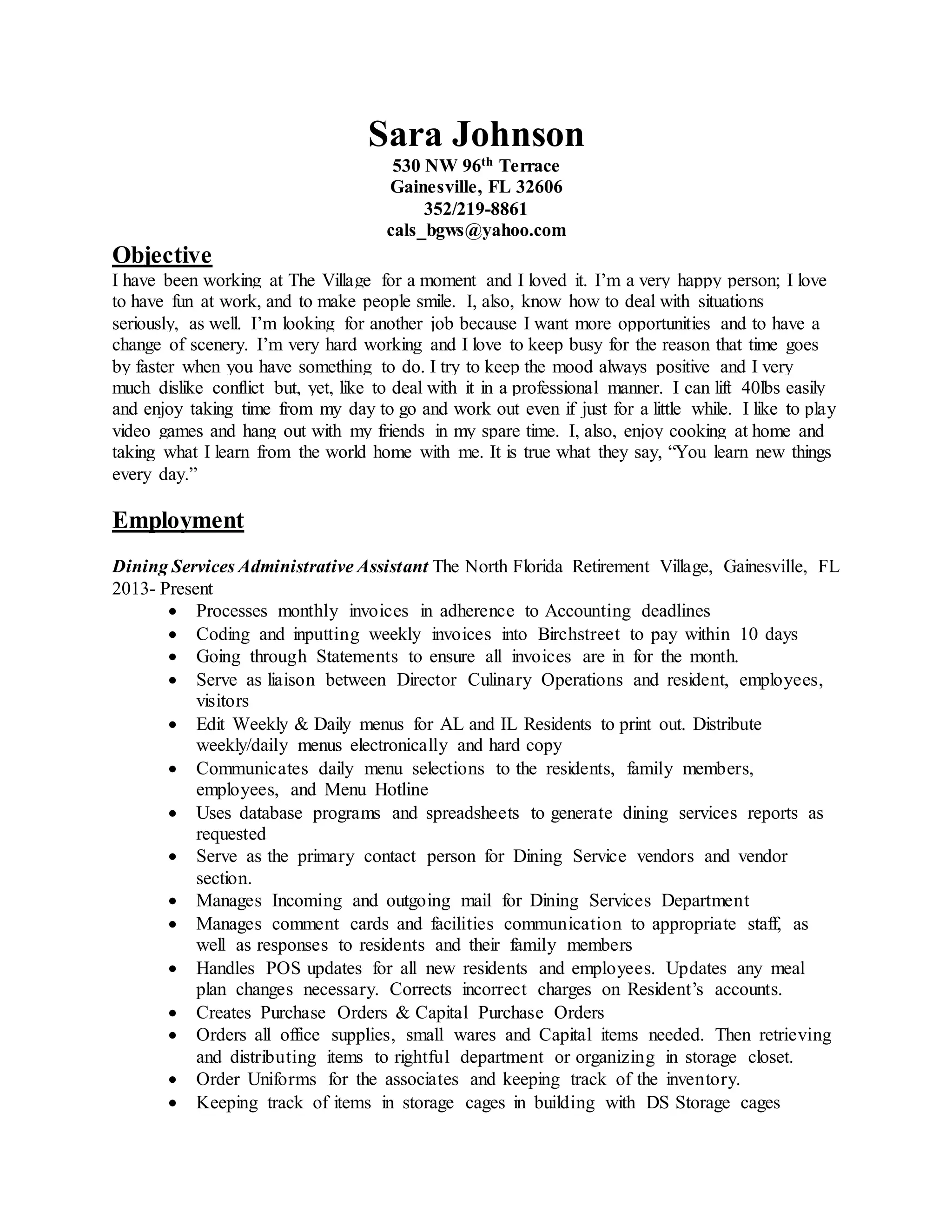 Sara Johnson Resume | DOCX