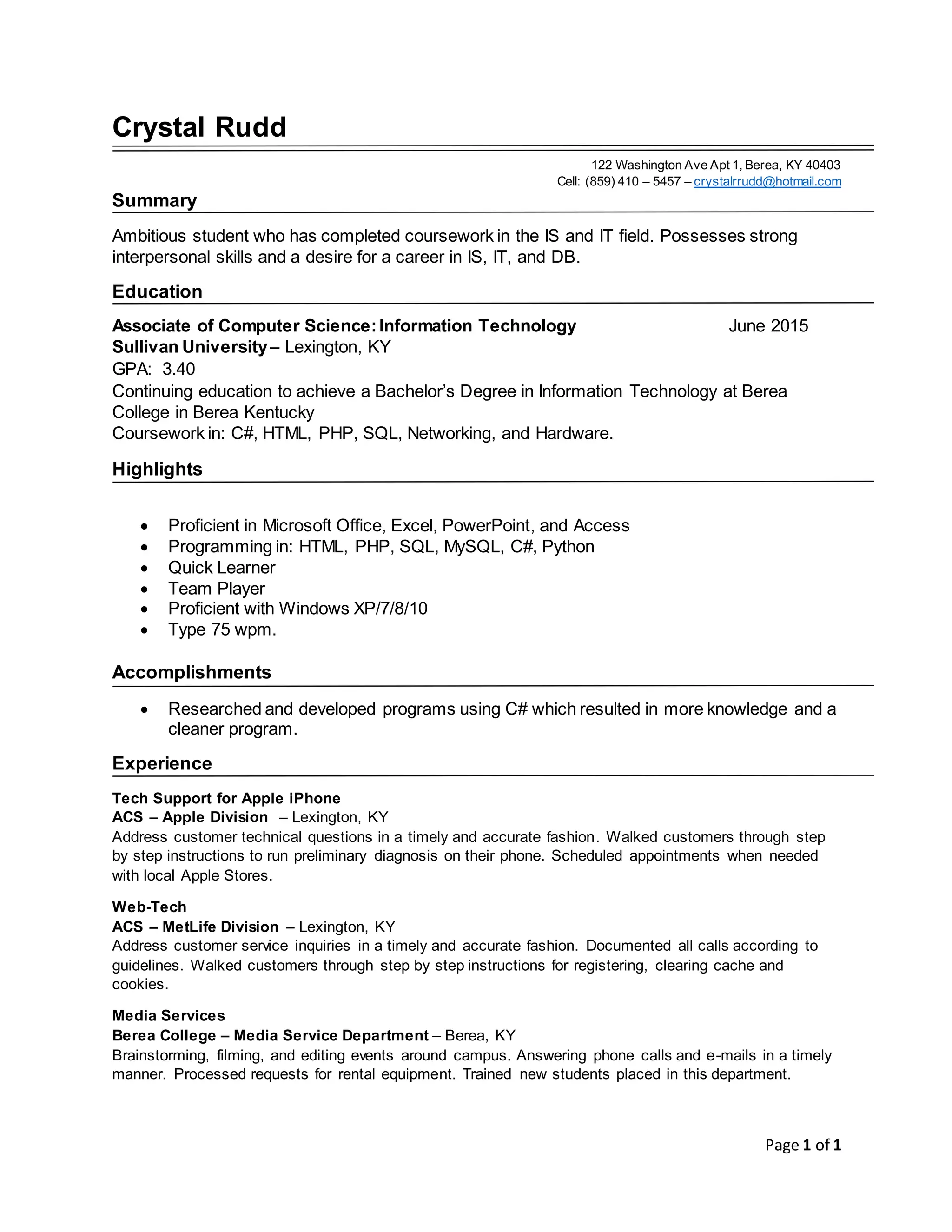 Crystal Rudd resume | PDF