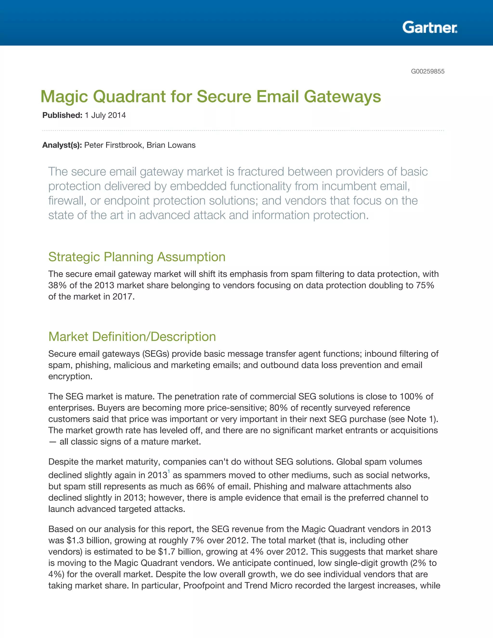 Gartner Magic Quadrant for Secure Email Gateways 2014 | PDF