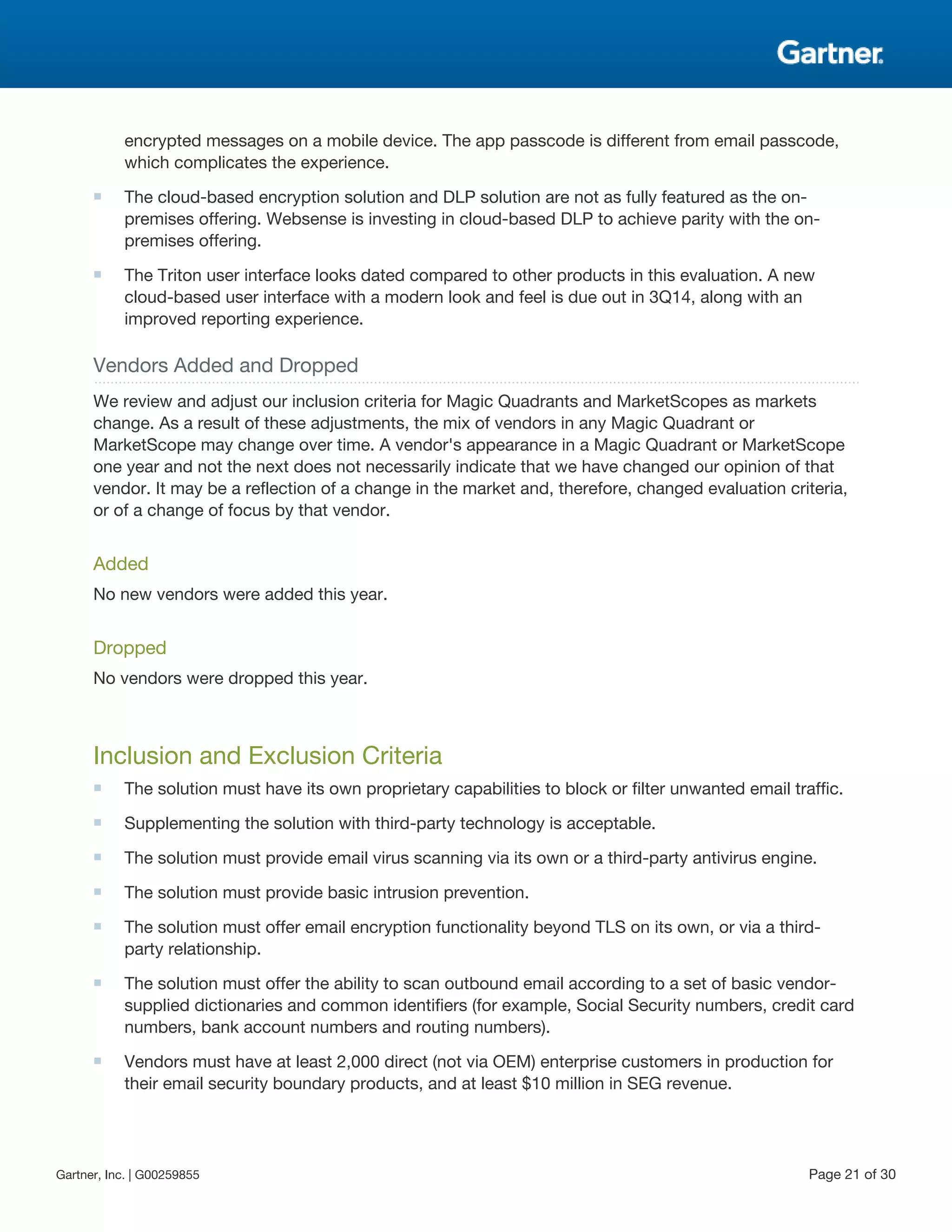 Gartner Magic Quadrant for Secure Email Gateways 2014 | PDF