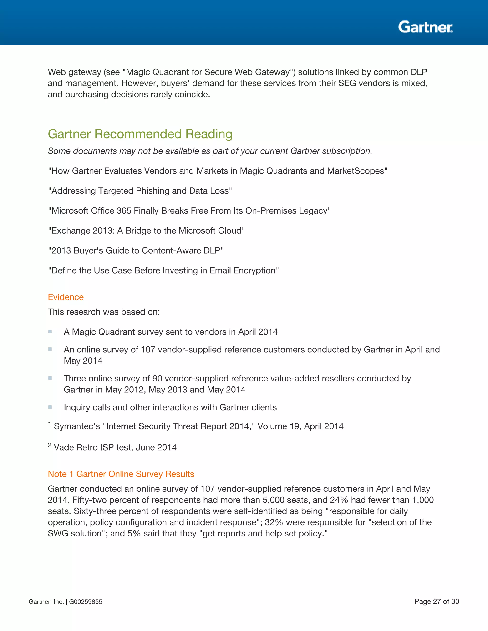 Gartner Magic Quadrant for Secure Email Gateways 2014 | PDF