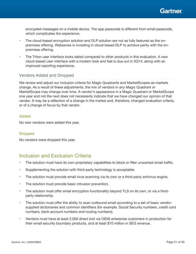 Gartner Magic Quadrant for Secure Email Gateways 2014 | PDF