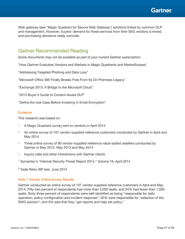Gartner Magic Quadrant for Secure Email Gateways 2014 | PDF