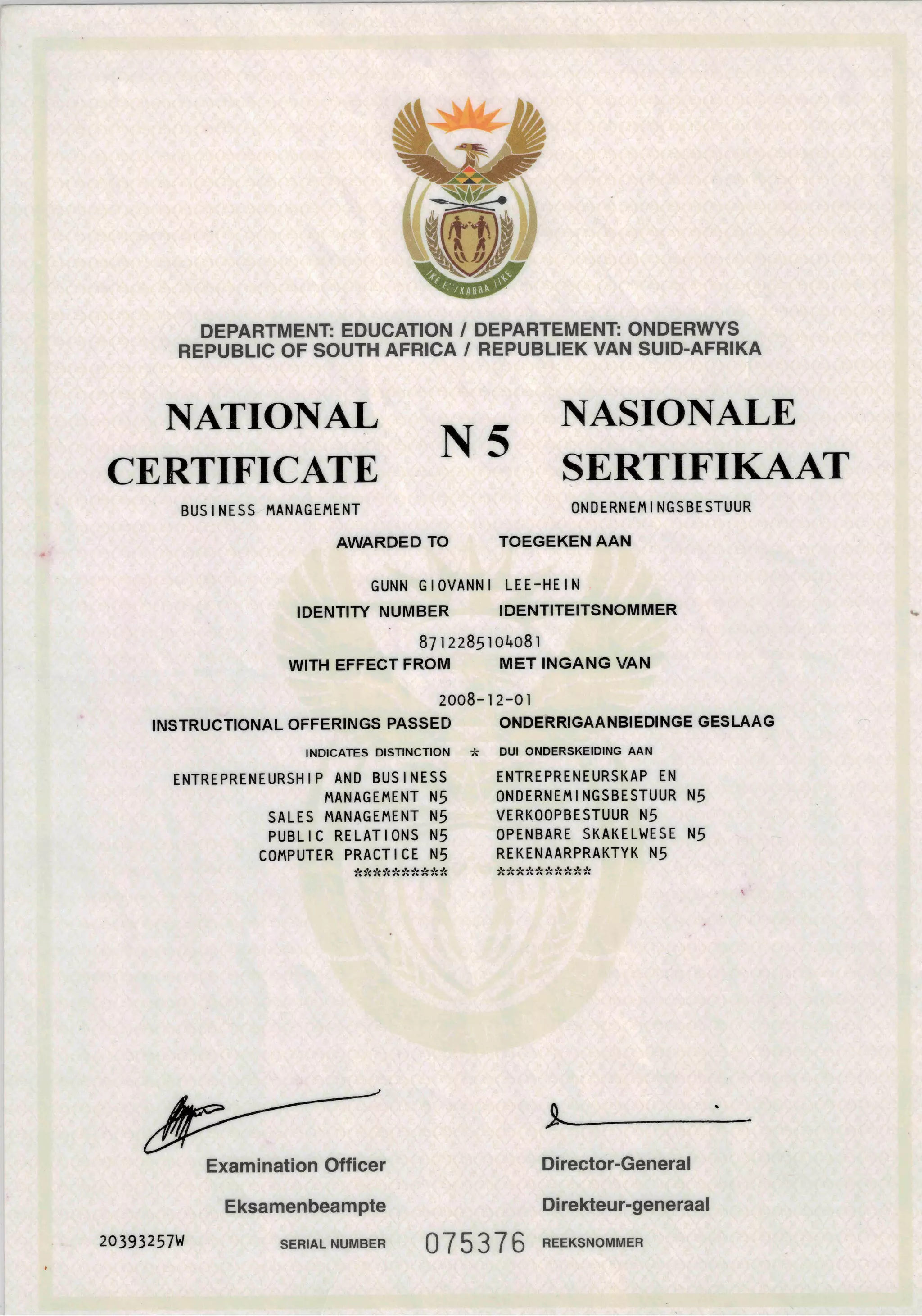 gio N5 certificate | PDF