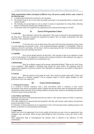 A Study on Employees Opinion on Organization Culture and Factors ...