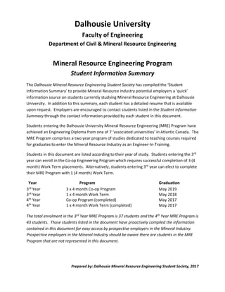 2016-2017 MRE Student Information Summary - Undergraduate Porfolios | PDF