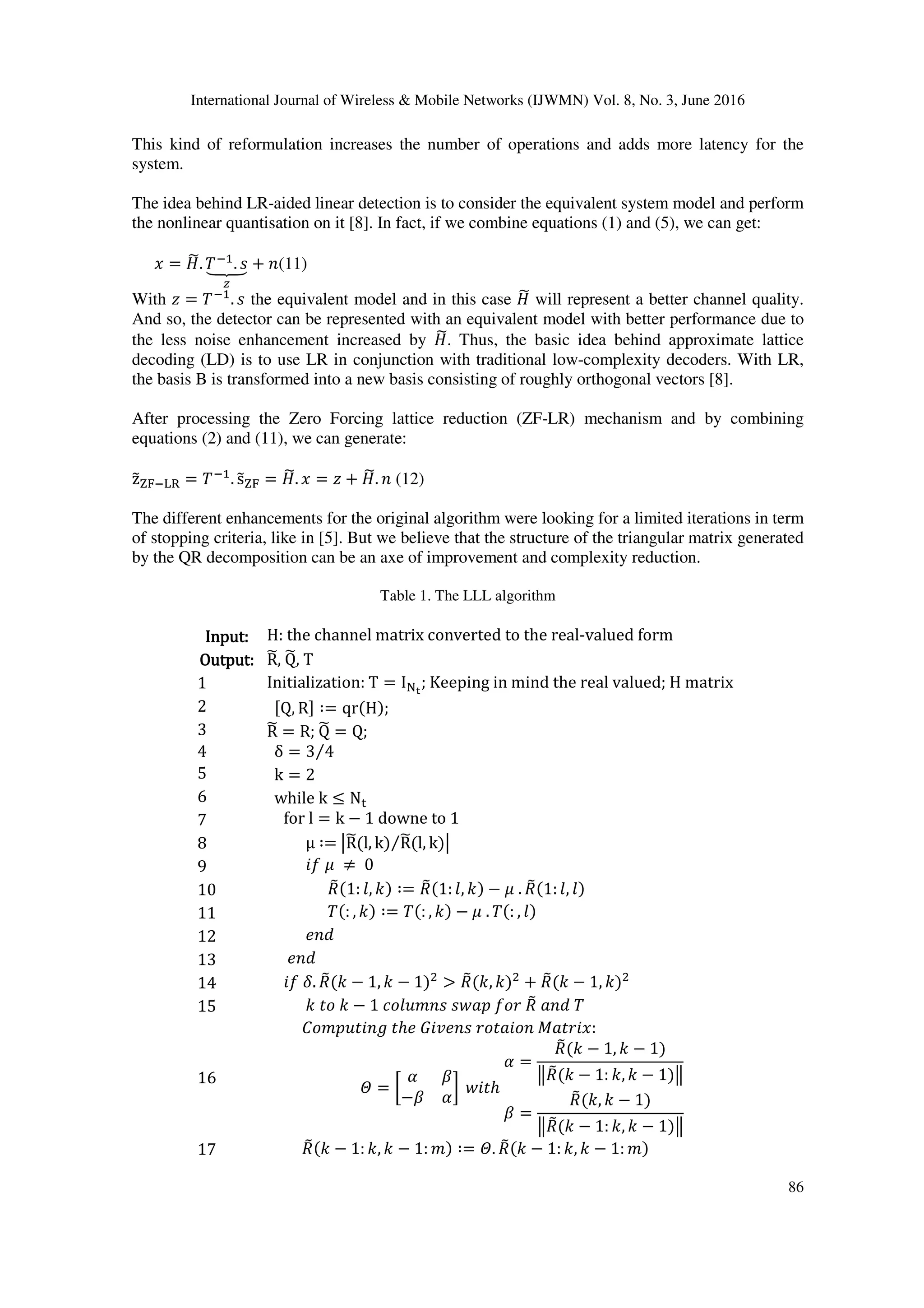 Modified Lll Algorithm With Shifted Start Column For Complexity Reduction Pdf 7202