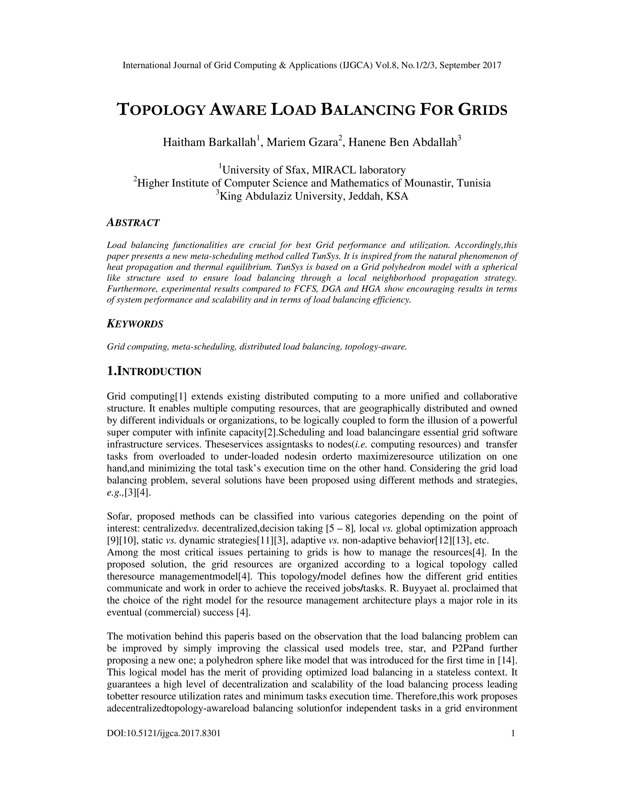 TOPOLOGY AWARE LOAD BALANCING FOR GRIDS | PDF