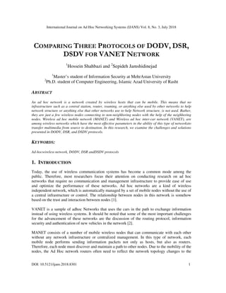 Comparing Three Protocols of DODV, DSR, DSDV for VANET Network | PDF