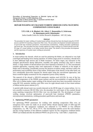 Repair Welding of Cracked Turbine Shrouds Using Matching Composition ...