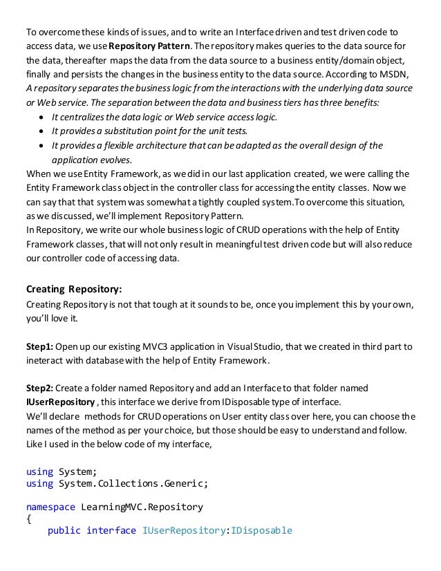 Repository Pattern In Mvc3 Application With Entity Framework