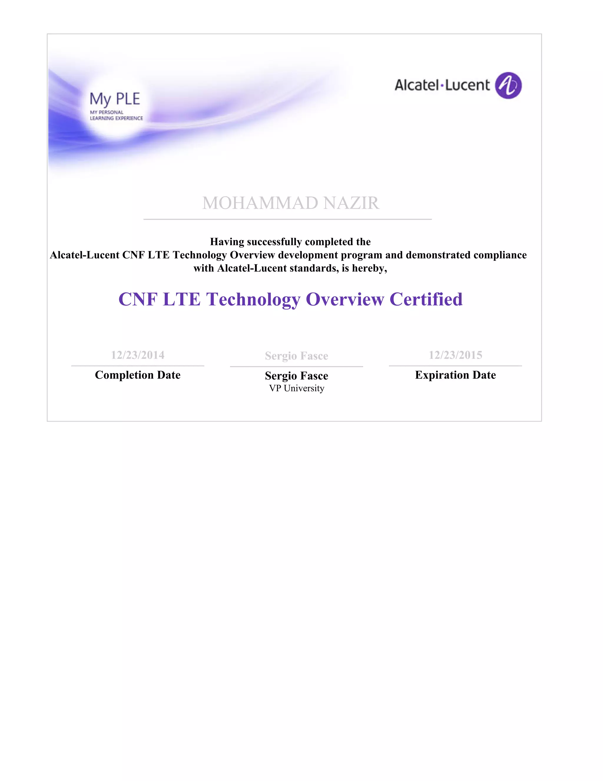 LTE CNF Certificate | PDF