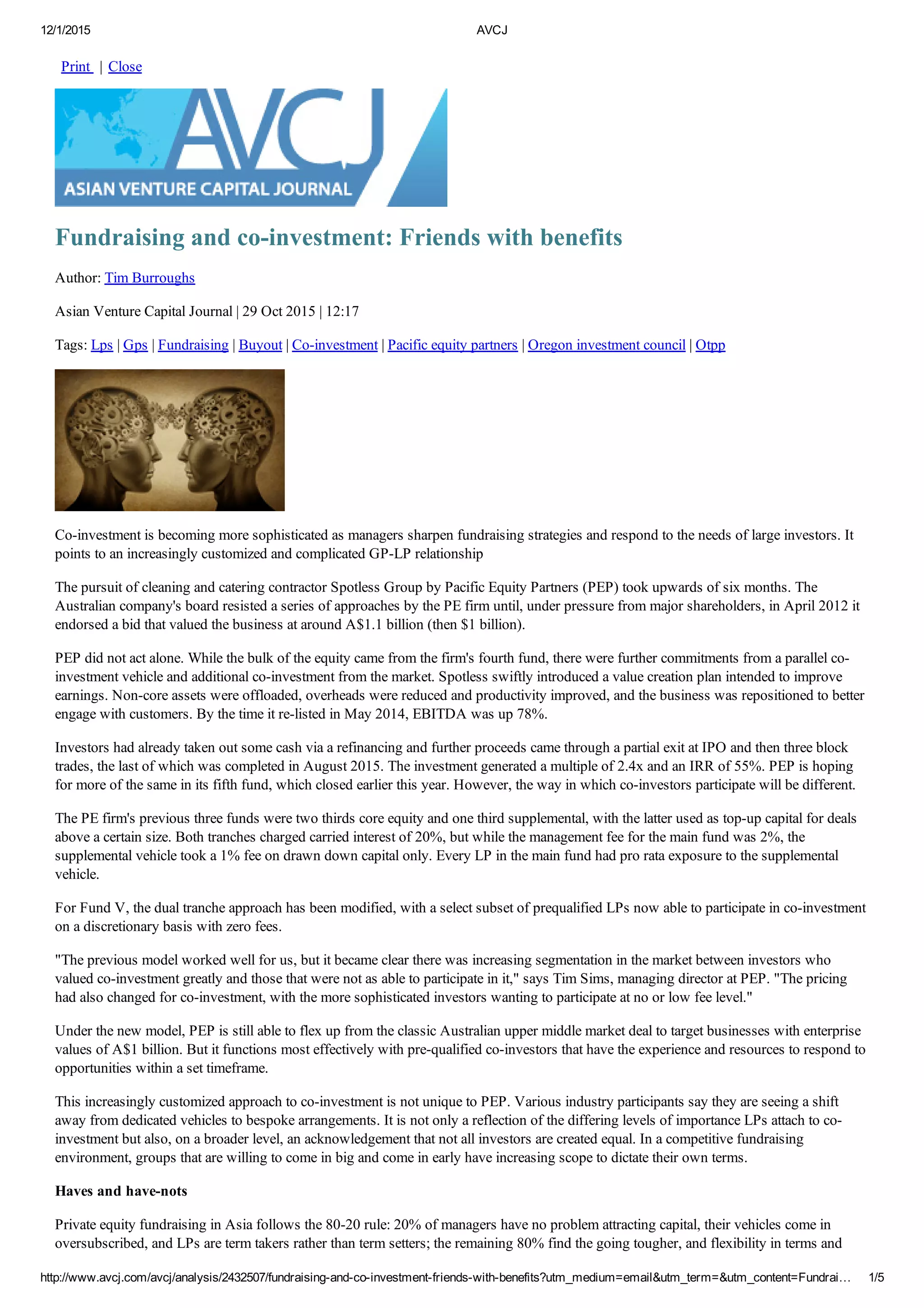 AVCJ - Fundraising and co-investments - Friends with benefits | PDF | Private Equity | Business ...