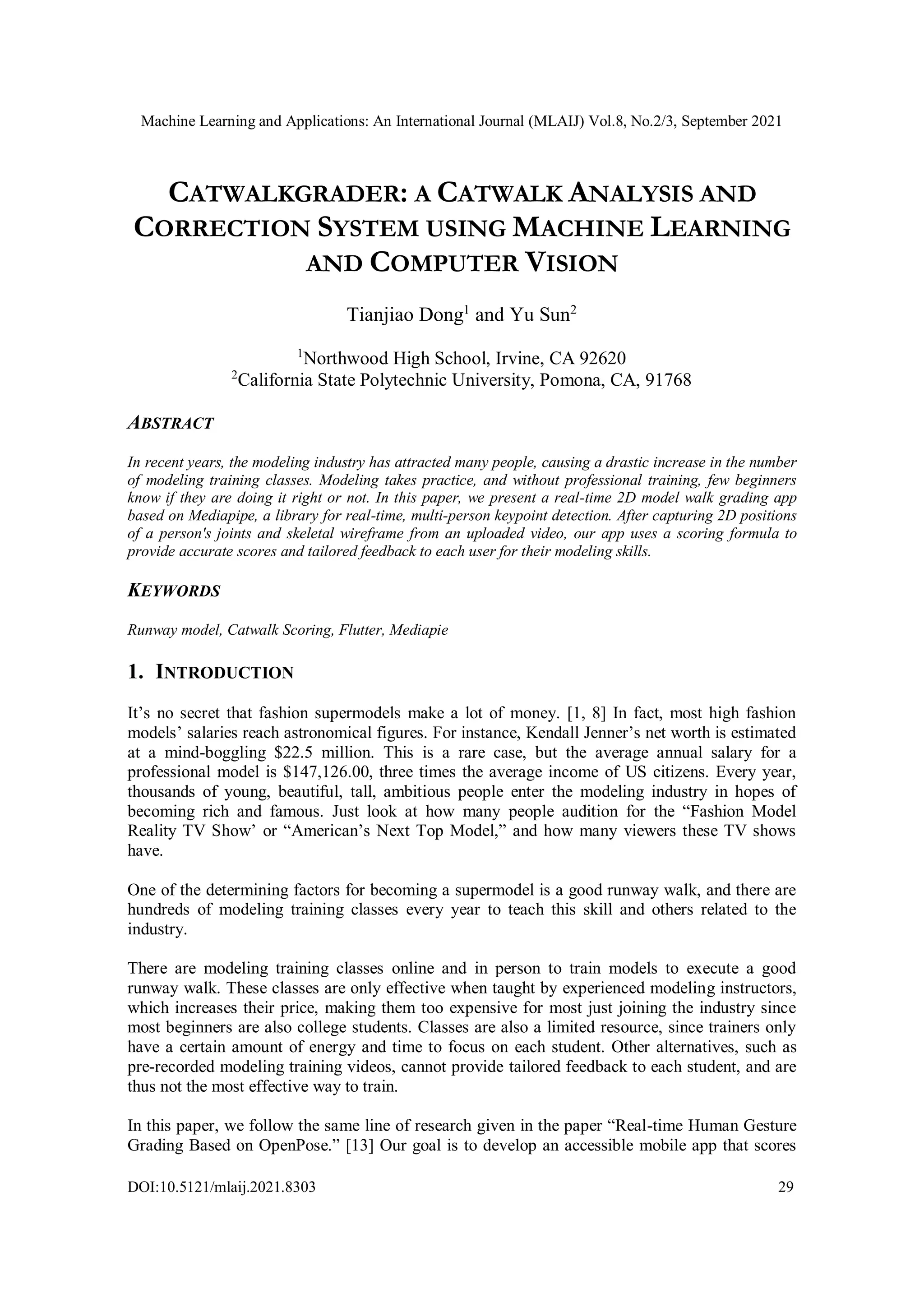 Catwalkgrader: A Catwalk Analysis and Correction System using Machine ...