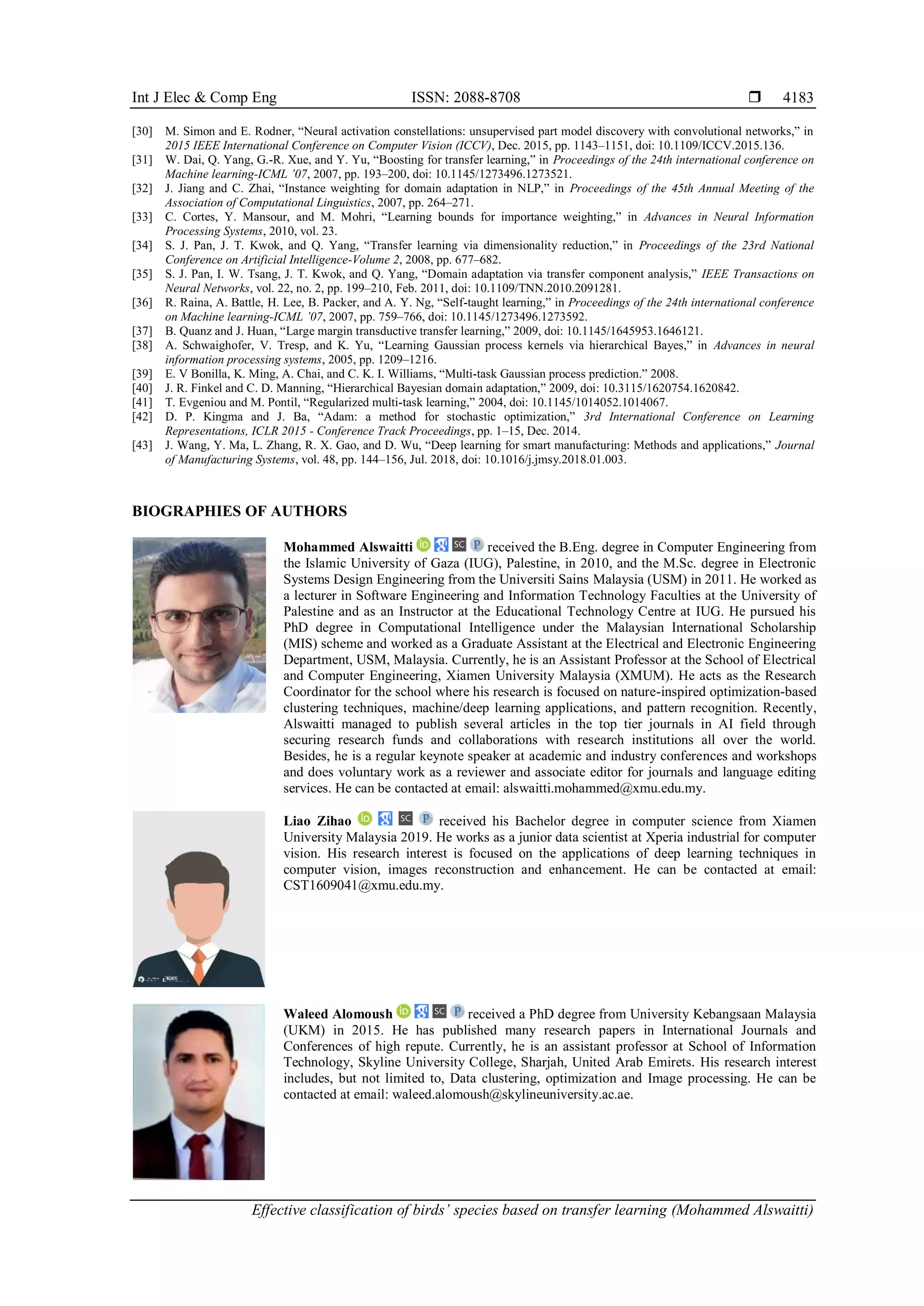 Effective classification of birds’ species based on transfer learning | PDF