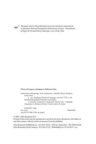 Passivization And Typology Form And Function 1st Werner Abraham Ed | PDF