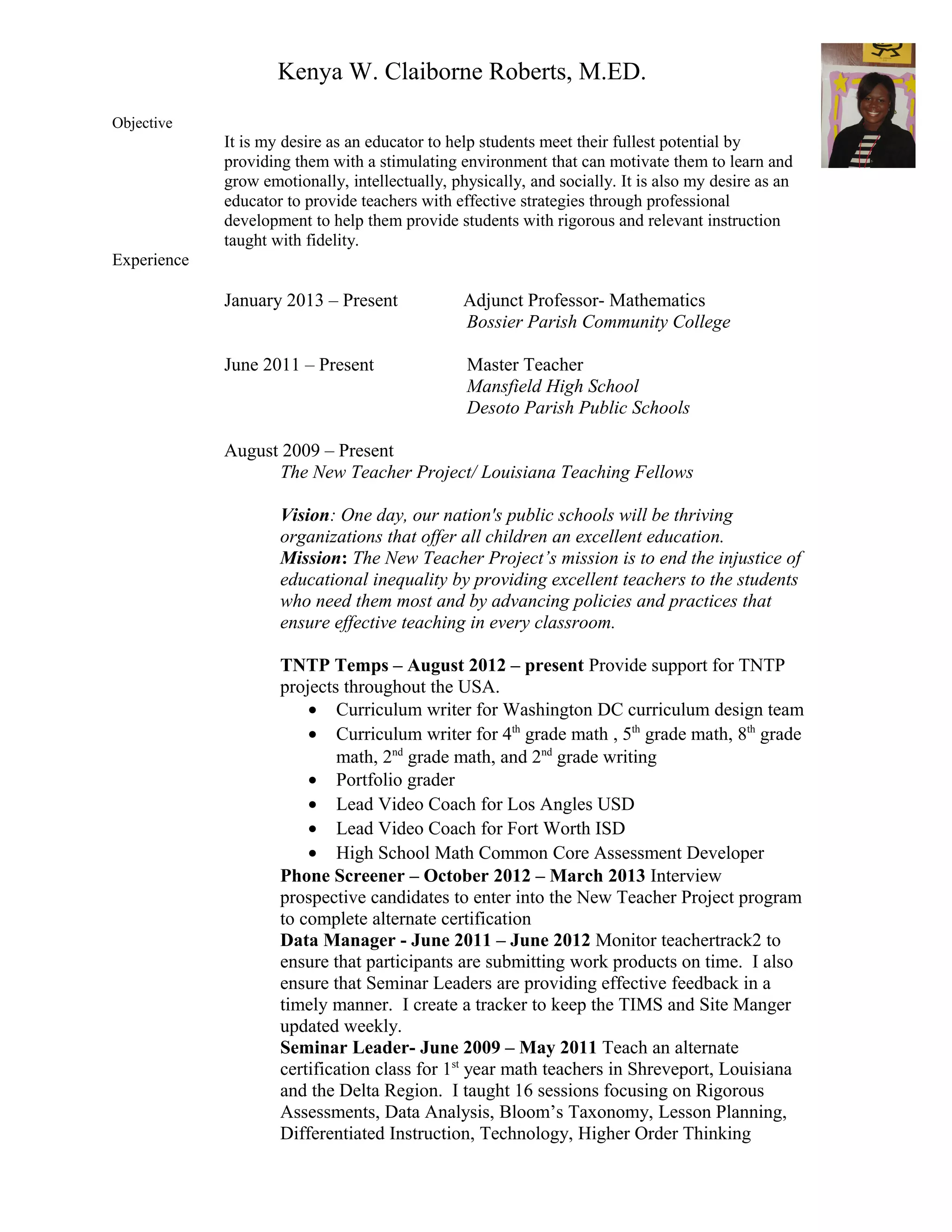 Kenya Claiborne Roberts Resume II | DOC