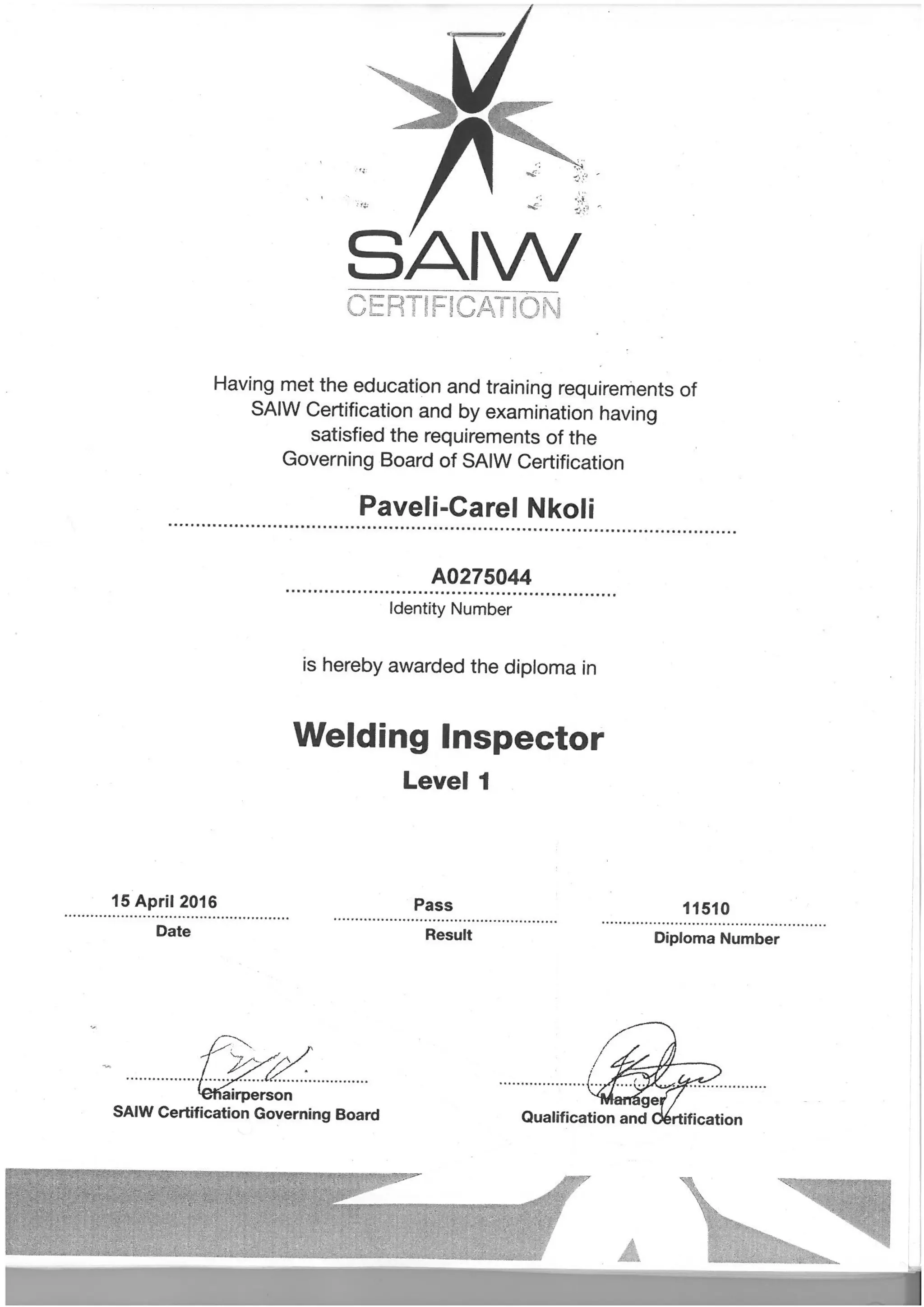 SAIW certificate | PDF