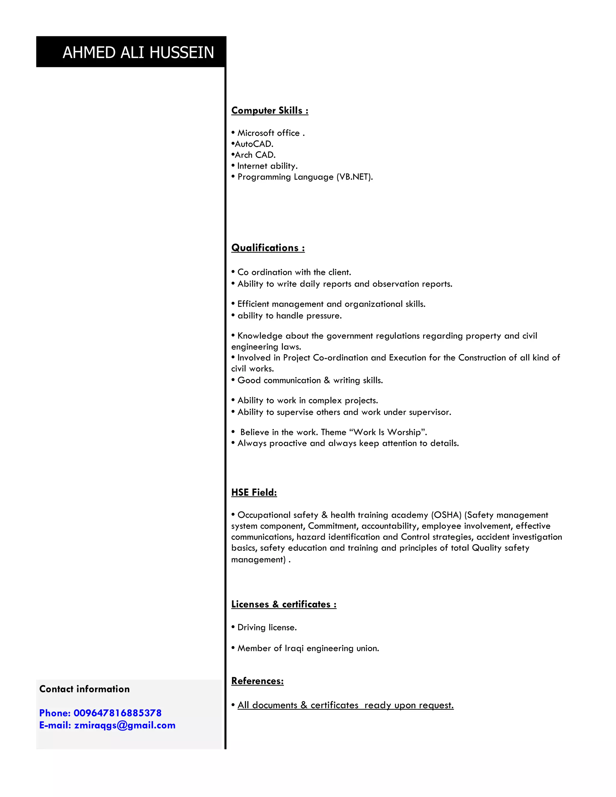 CV. ENG. AHMED | PDF