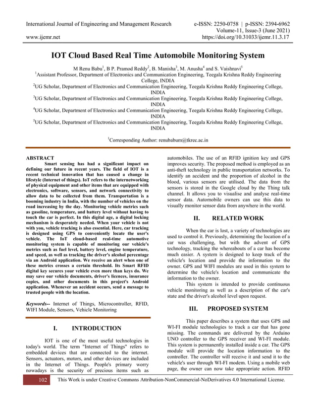 IOT Cloud Based Real Time Automobile Monitoring System | PDF