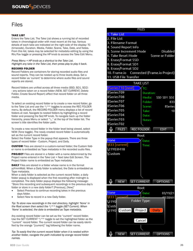Sound Devices 833 recorder manual how to | PDF