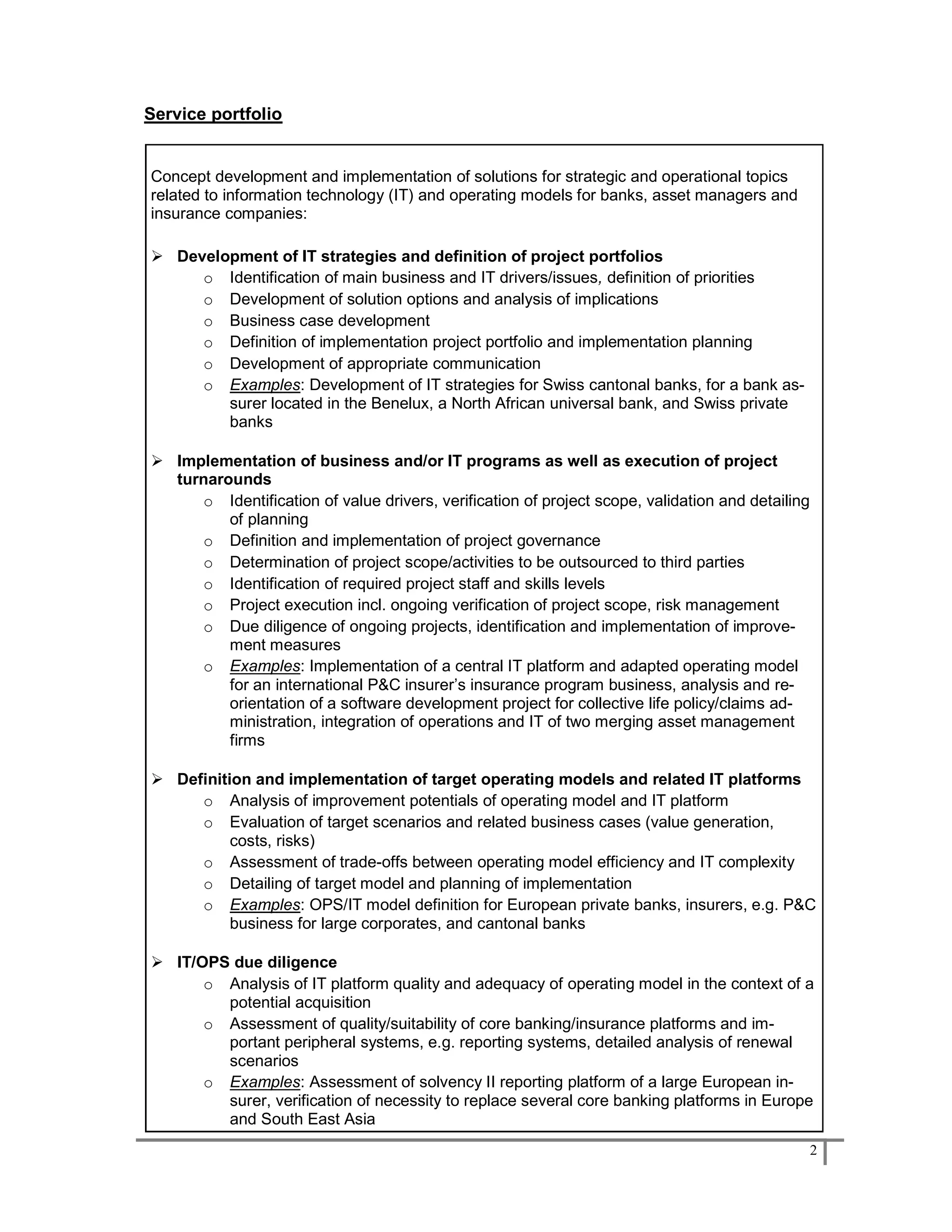 W Bertschinger Consulting - profile & service portfolio | PDF