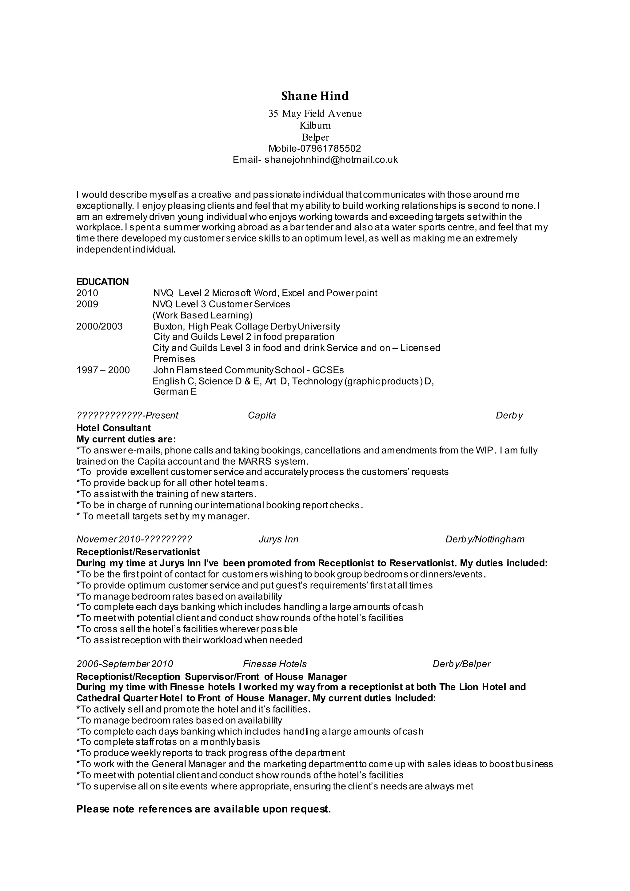 New CV Shane Hind | PDF