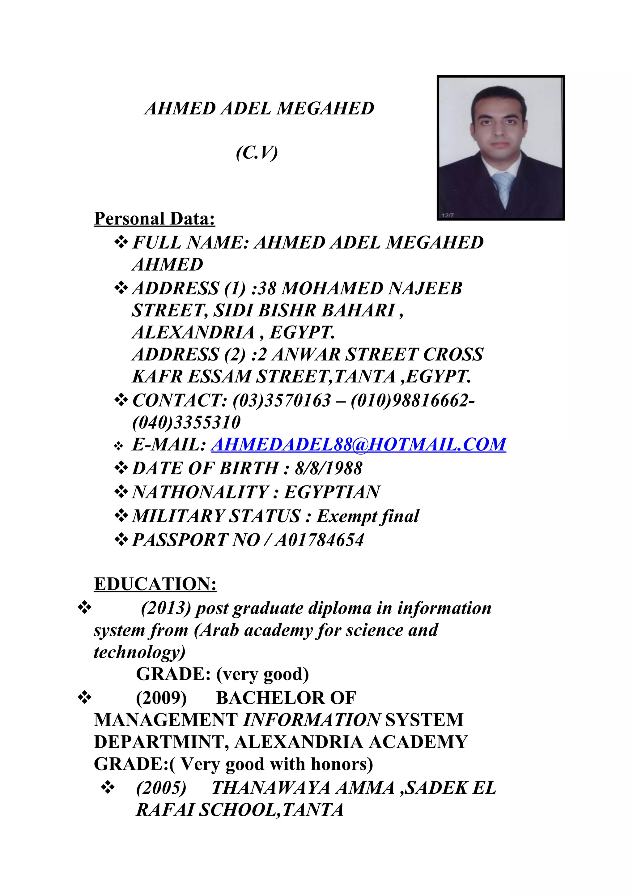 AHMED ADEL MEGAHED (C.V) | PDF