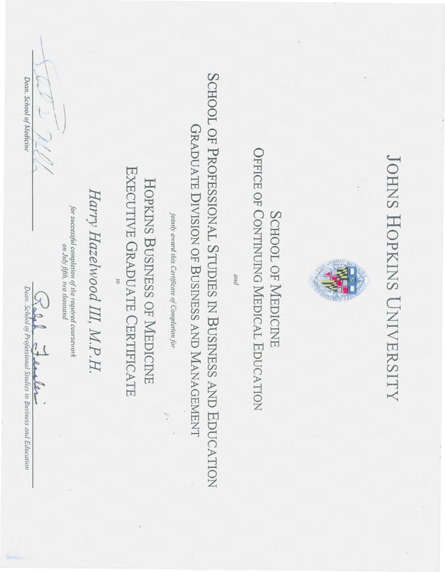 Hopkins Joint Certificate | PDF