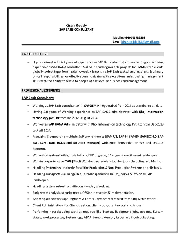 Kiran reddy_SAP BASIS CONSULTANT | PDF