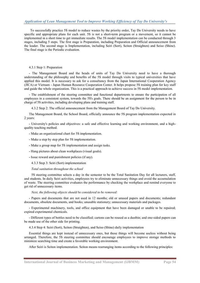 Application of Lean Management Tool to Improve Working Efficiency of Tay Do University’s Units | PDF