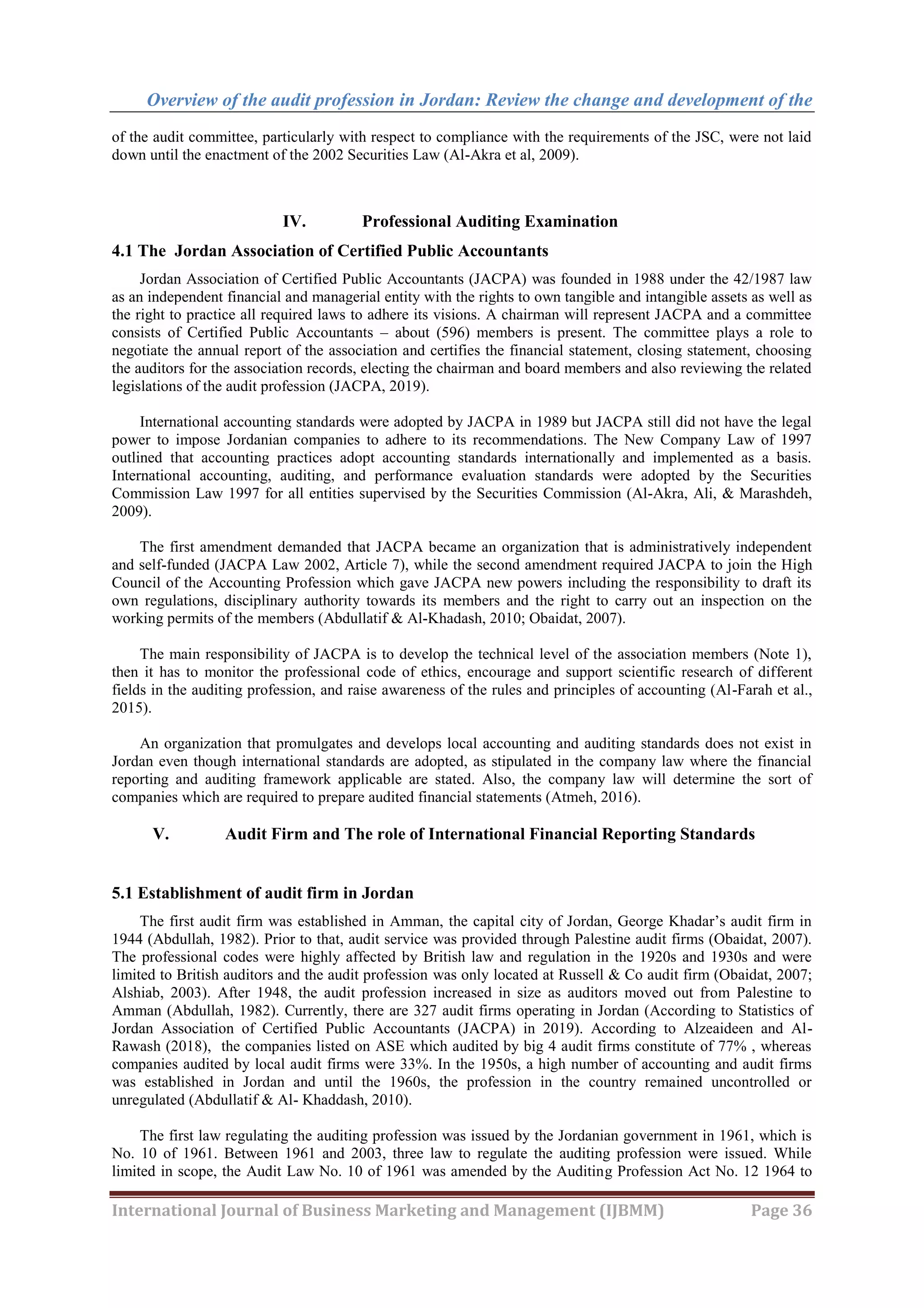 Overview of the audit profession in Jordan: Review the change and ...