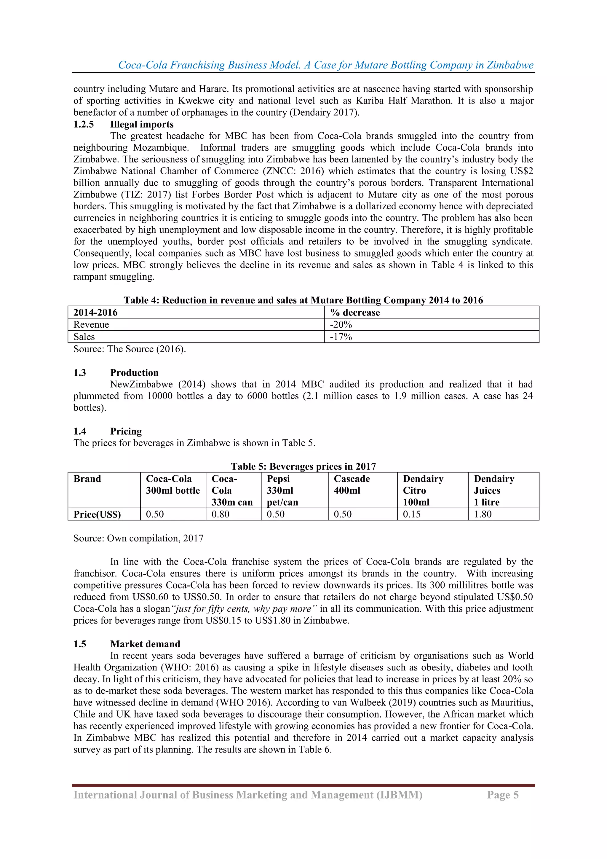 Coca-Cola Franchising Business Model: The Case of Mutare Bottling ...