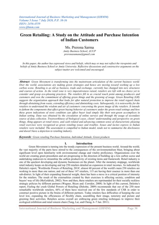 Green Retailing: A Study on the Attitude and Purchase Intention of ...