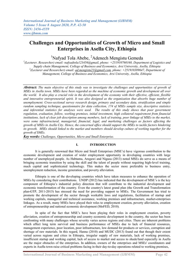 Challenges and Opportunities of Growth of Micro and Small Enterprises ...