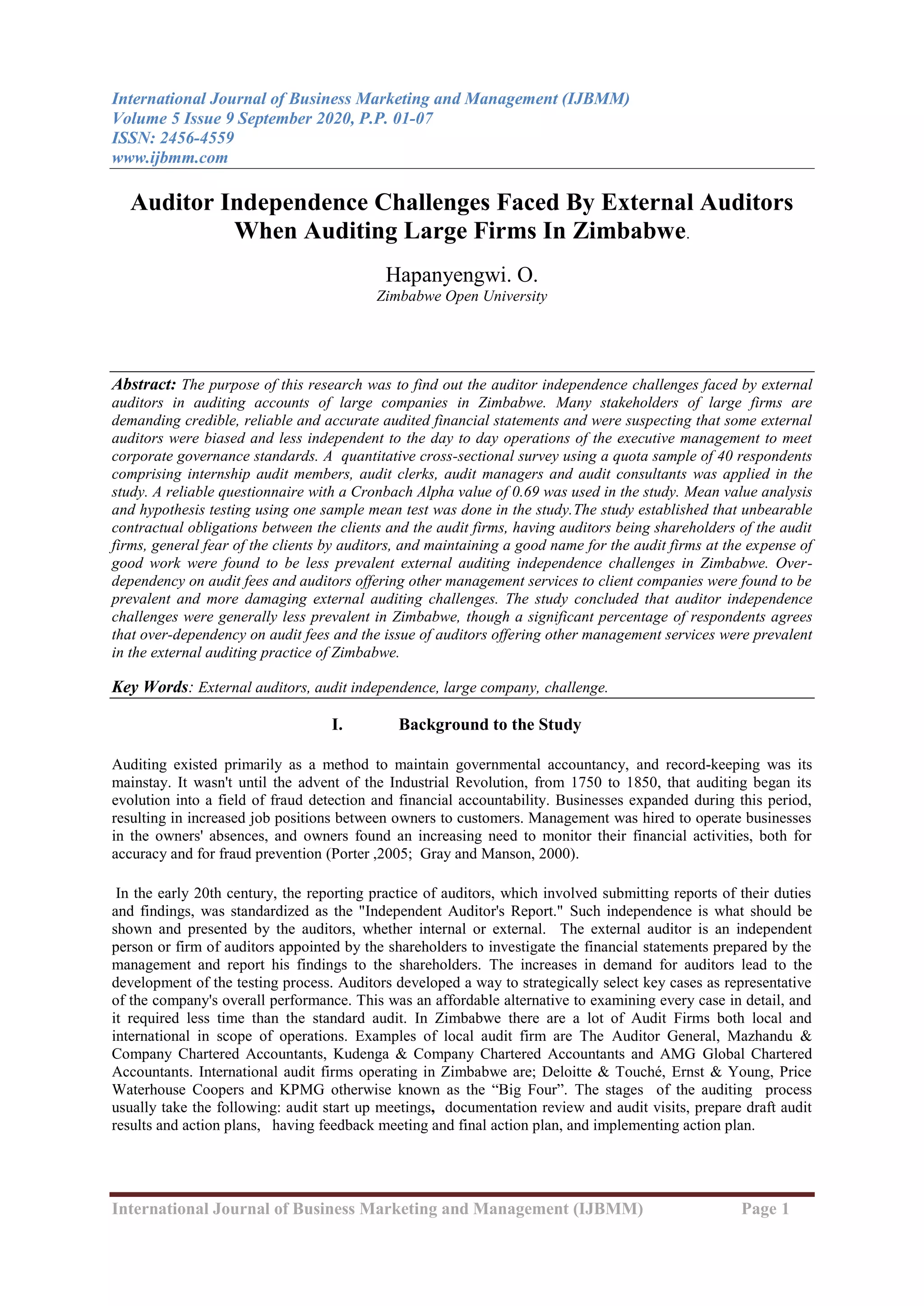 Auditor Independence Challenges Faced By External Auditors When ...