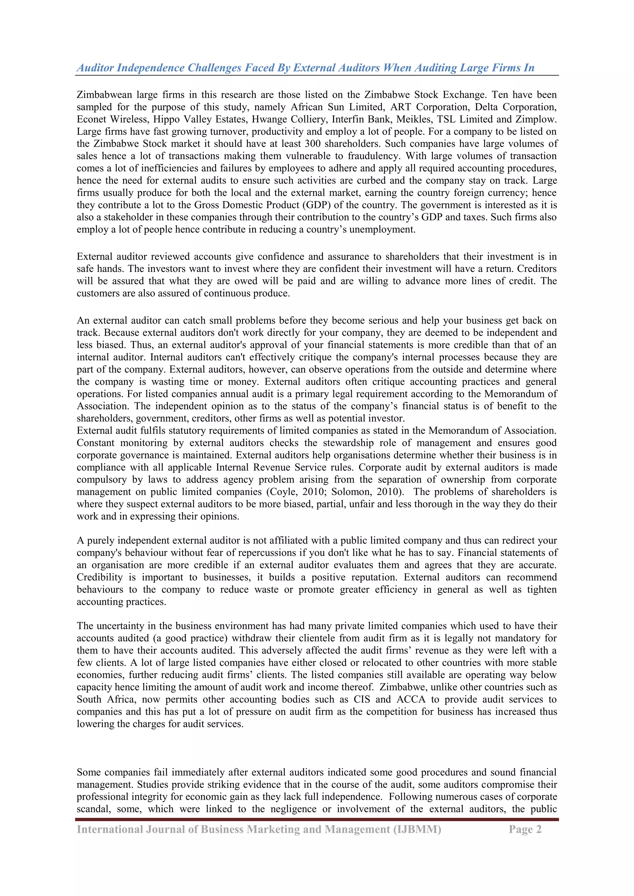 Auditor Independence Challenges Faced By External Auditors When ...