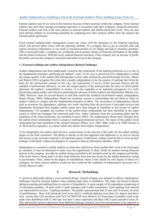 Auditor Independence Challenges Faced By External Auditors When ...