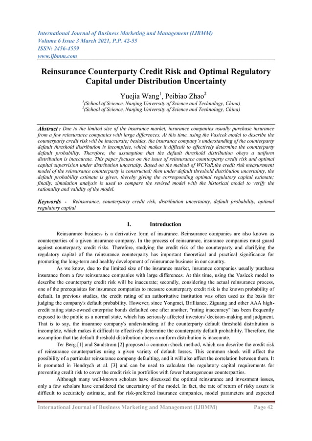 Reinsurance Counterparty Credit Risk and Optimal Regulatory Capital ...