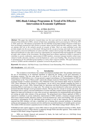 SHG-Bank Linkage Programme & Trend of Its Effective Intervention in ...