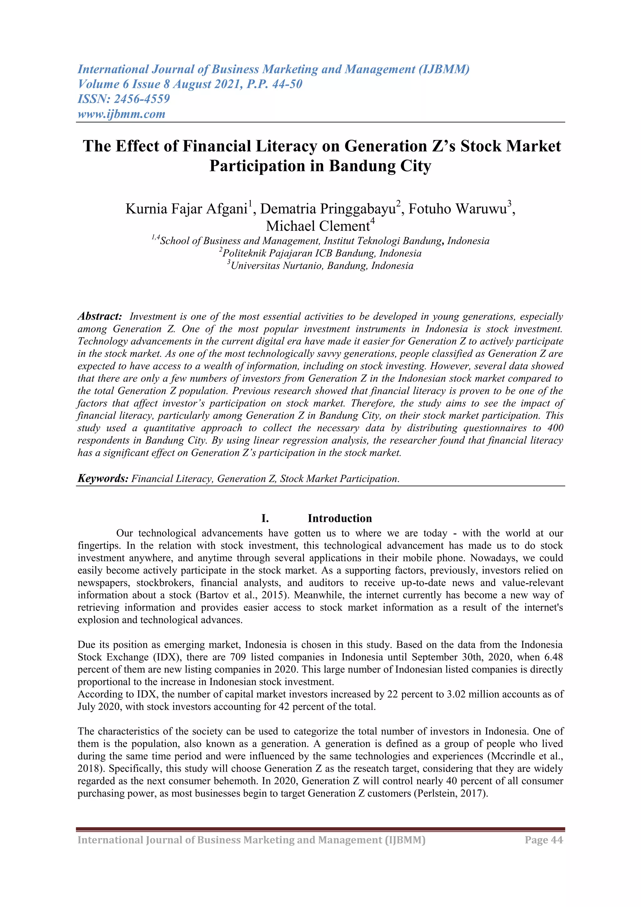 The Effect of Financial Literacy on Generation Z’s Stock Market ...