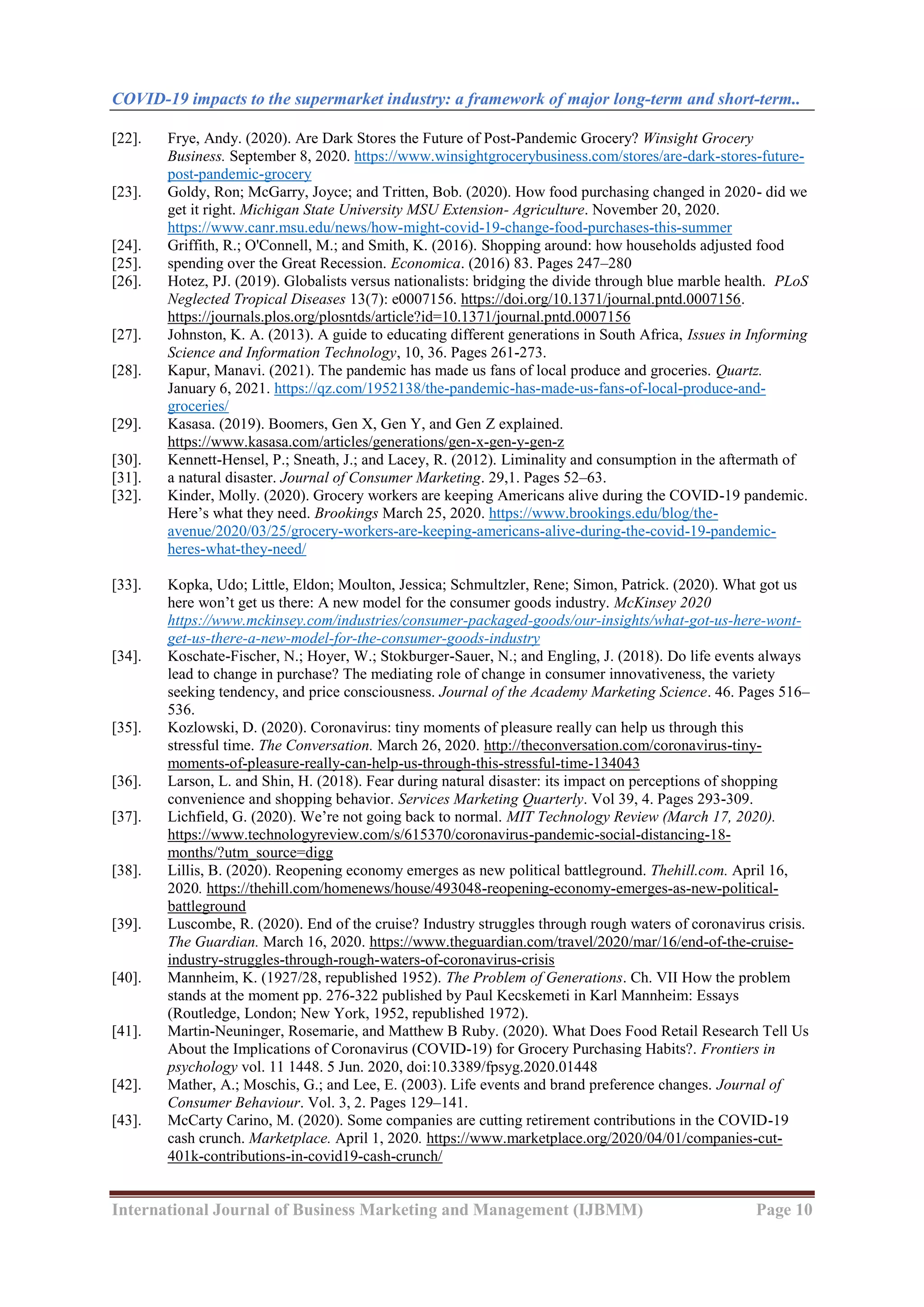 COVID-19 Impacts to the Supermarket Industry: A Framework of Major Long ...